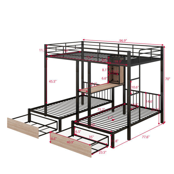 Isabelle & Max™ Alecia Full Over Twin & Twin Triple Bunk Bed with Drawers and Desks | Wayfair